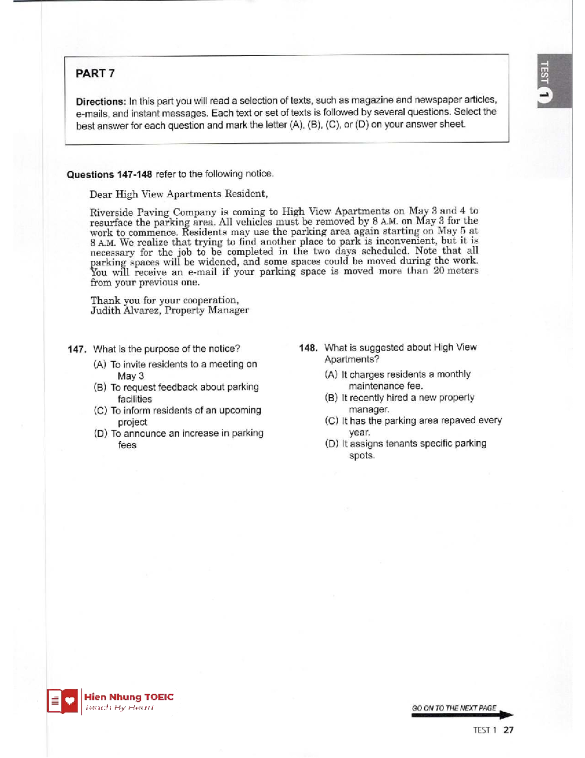 ETS 2026 - RC-COM: Part 7 Test Directions & Notice Analysis - Studocu