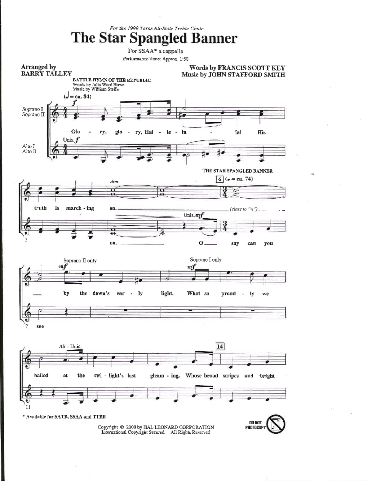0598 001 - A Cappella Sheet Music for "The Star Spangled Banner" - Studocu