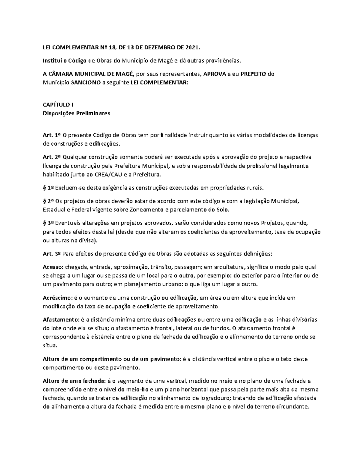 Código de Obras do Município de Magé - Lei Complementar Nº 18/2021 - Studocu