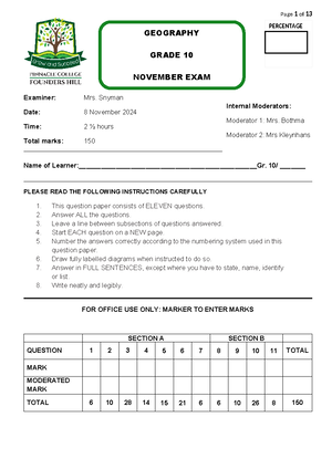 Geography Grade 9 Term 1 Summary - Map skills Contour Lines River ...