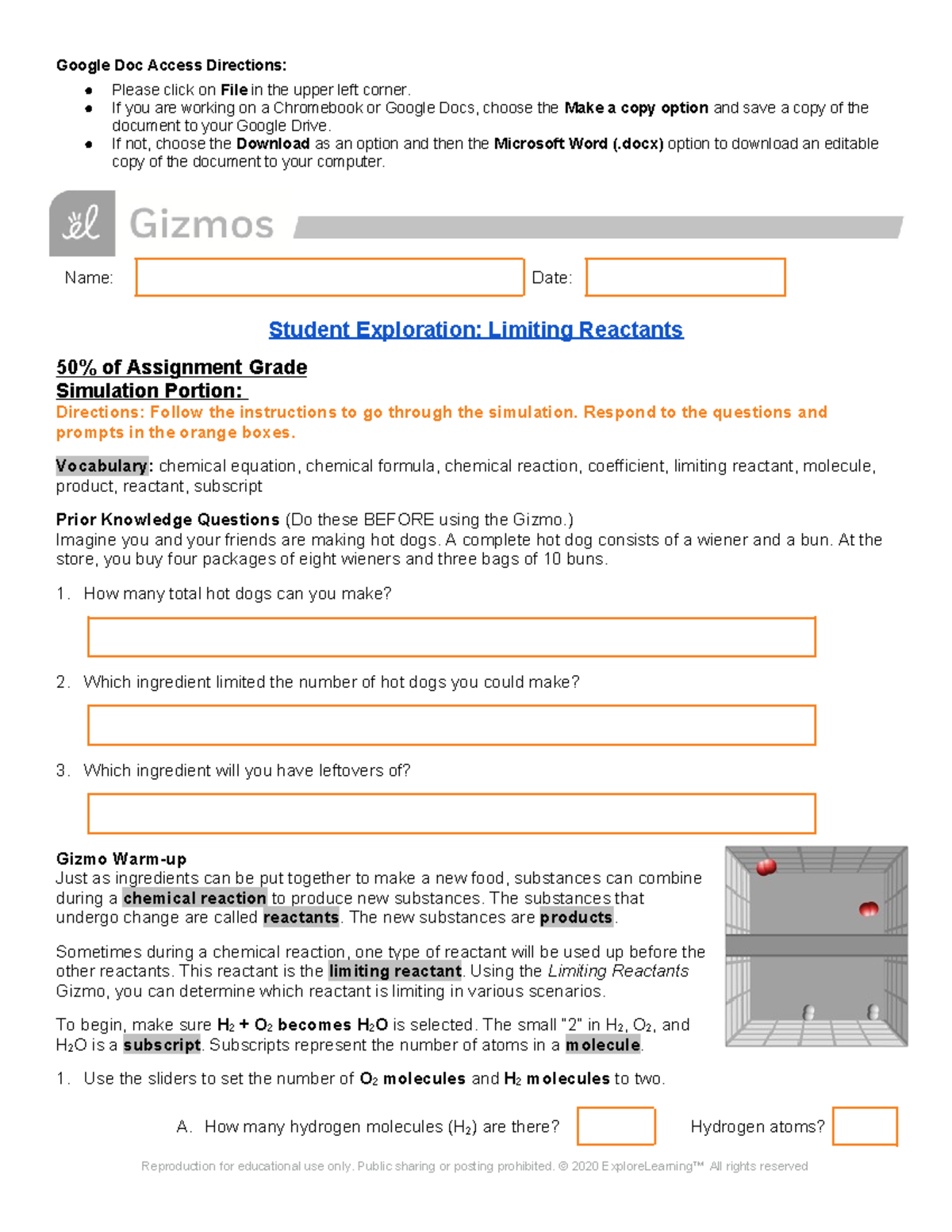 Chemistry M7L2: Limiting Reactants Simulation Activity Guide - Studocu