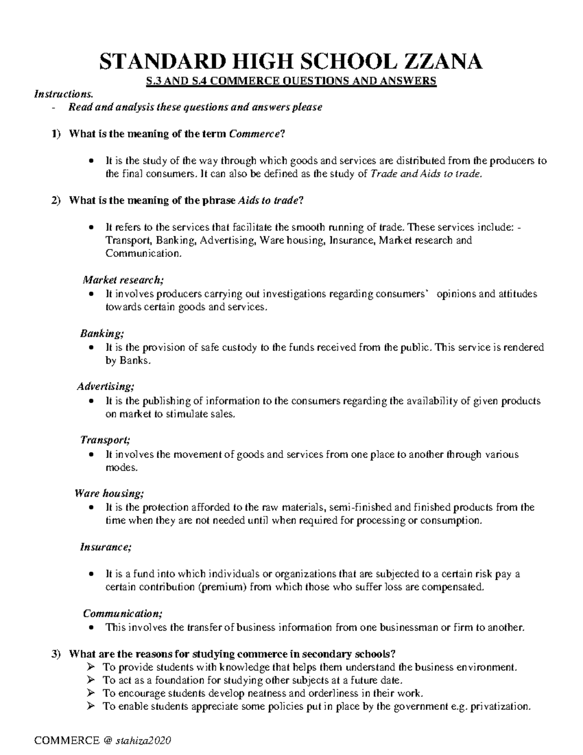 Mr 6 Point Paper 2: Comprehensive Overview of Commerce Concepts - Studocu