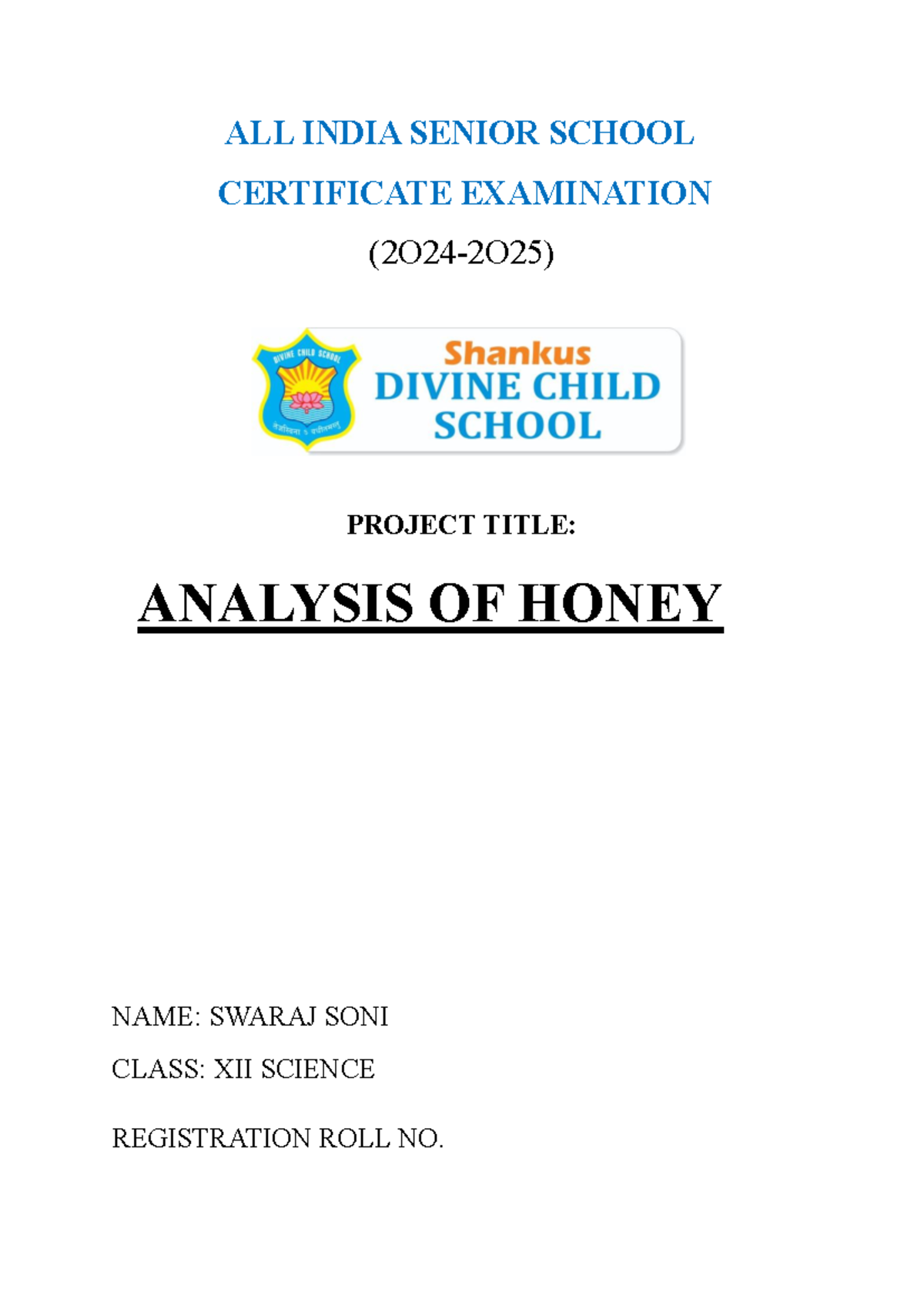 Chemistry 12 Practical: Analysis of Honey Project Report - Studocu