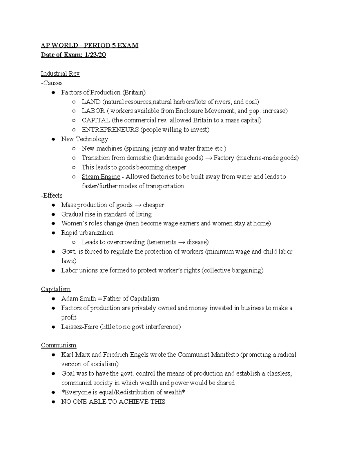AP World - Period 5 Final Exam Summary: Key Concepts & Impacts - Studocu