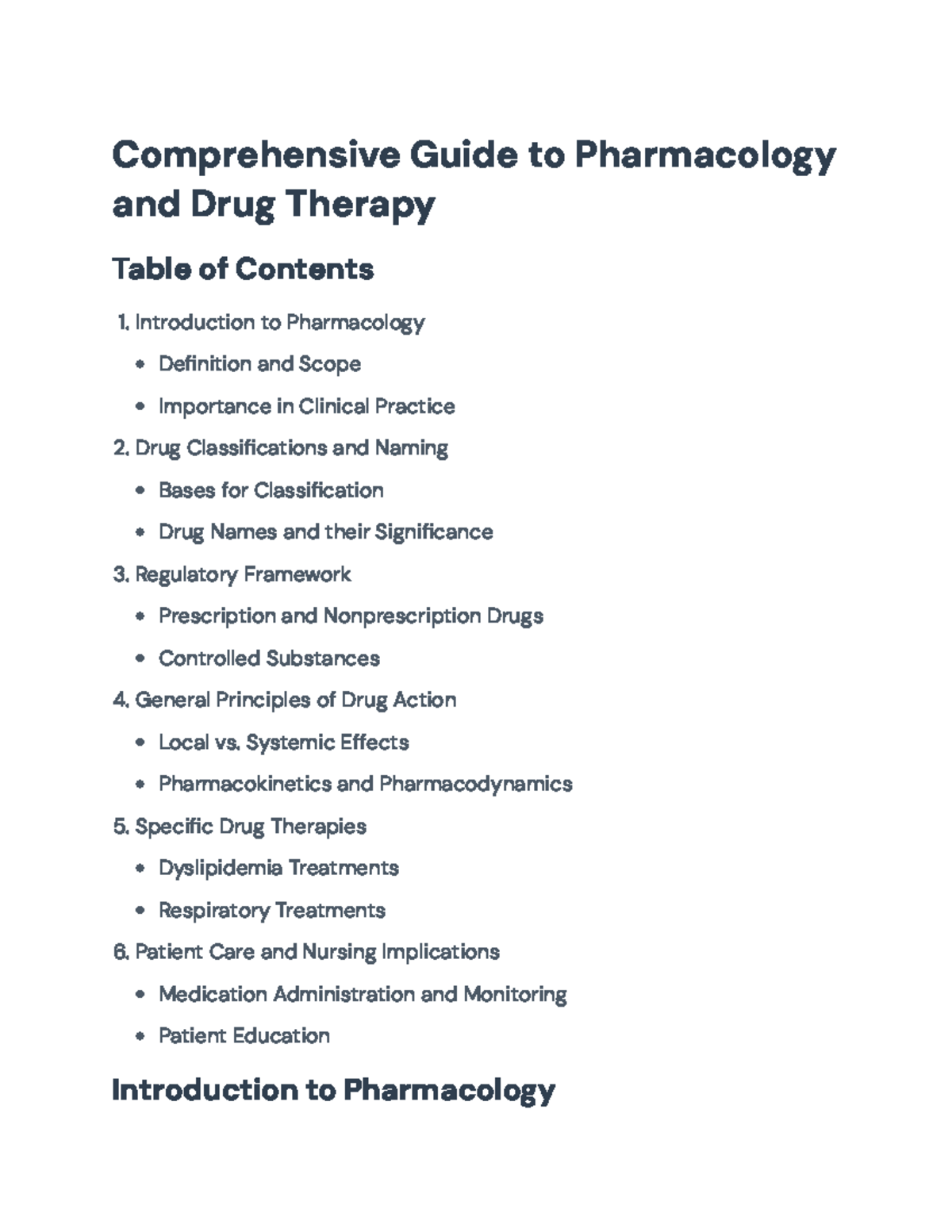 Comprehensive Pharmacology Guide & Drug Therapy Overview (PHARM 101 ...