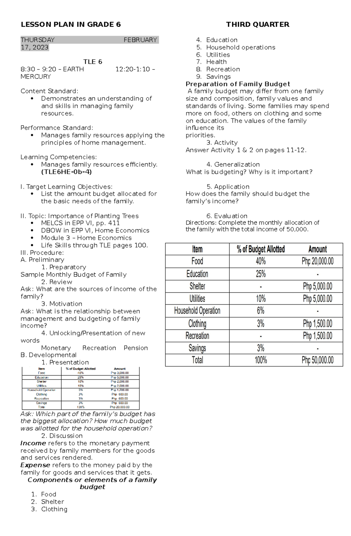 DLP-EPP 6 - WEEK 1 - DAY 4 -3RD Quarter - LESSON PLAN IN GRADE 6 THIRD ...