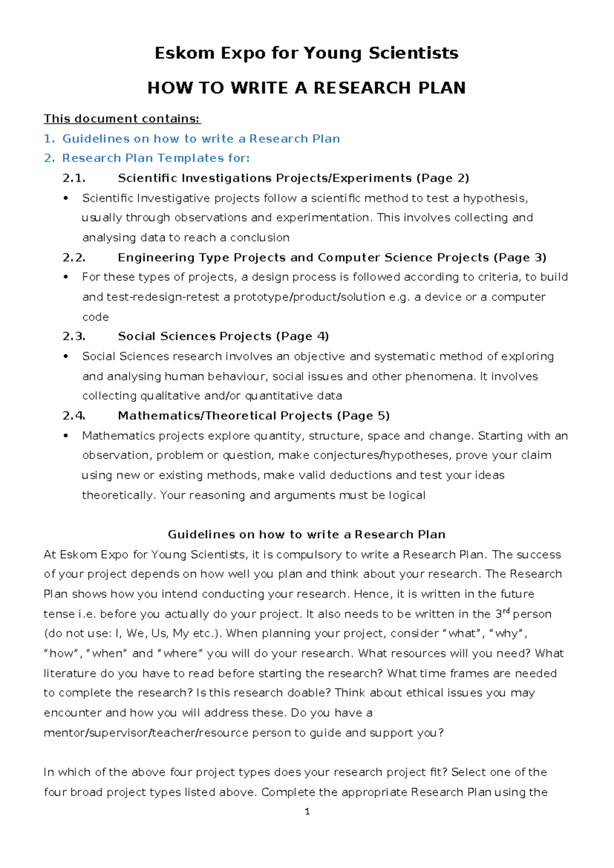 E37D9E47 Research Plan Template for Eskom Expo Projects - Studocu