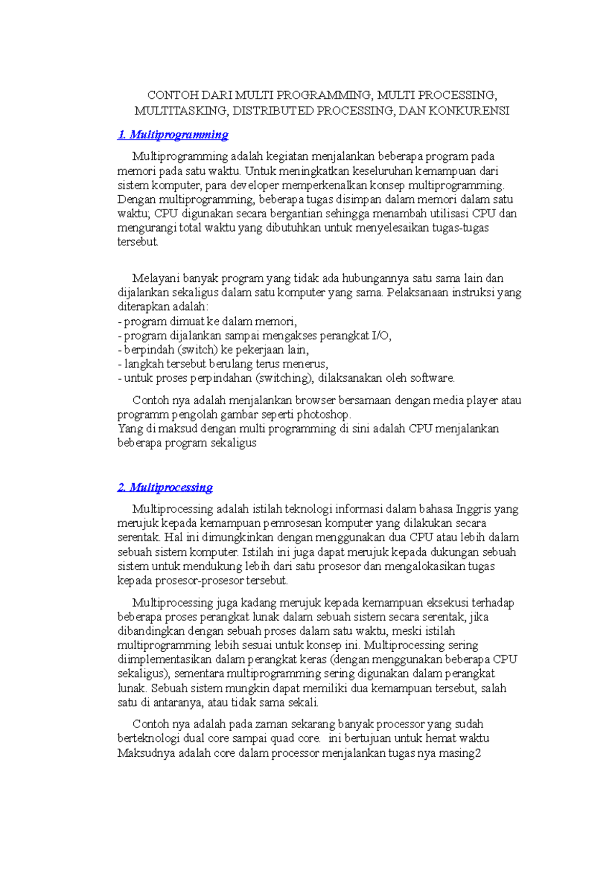 Contoh Materi Sistem Operasi: Multi Programming & Multitasking - Studocu