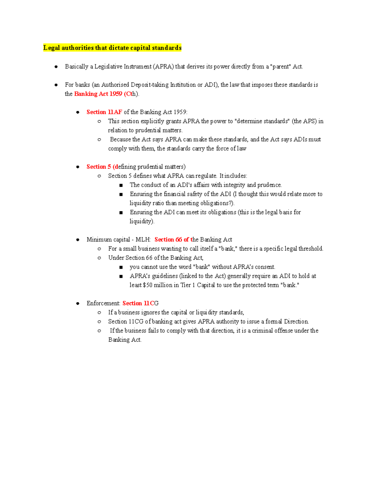 MLH Lecture Notes on Legal Authorities for Capital Standards - Studocu