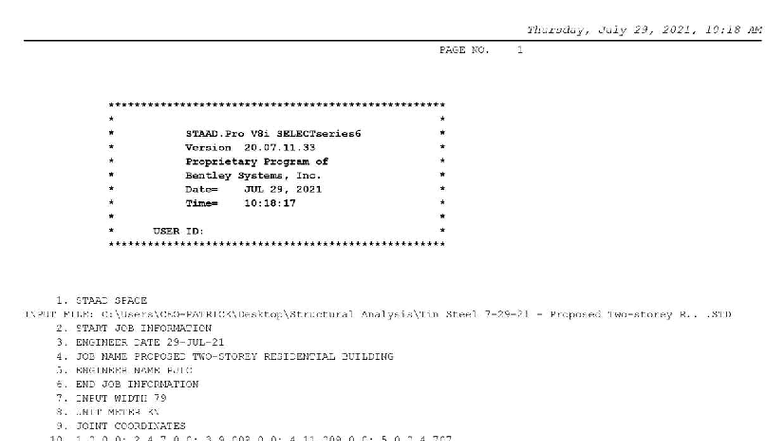 STAAD Space Analysis for Proposed Residential Building (Course Code ...