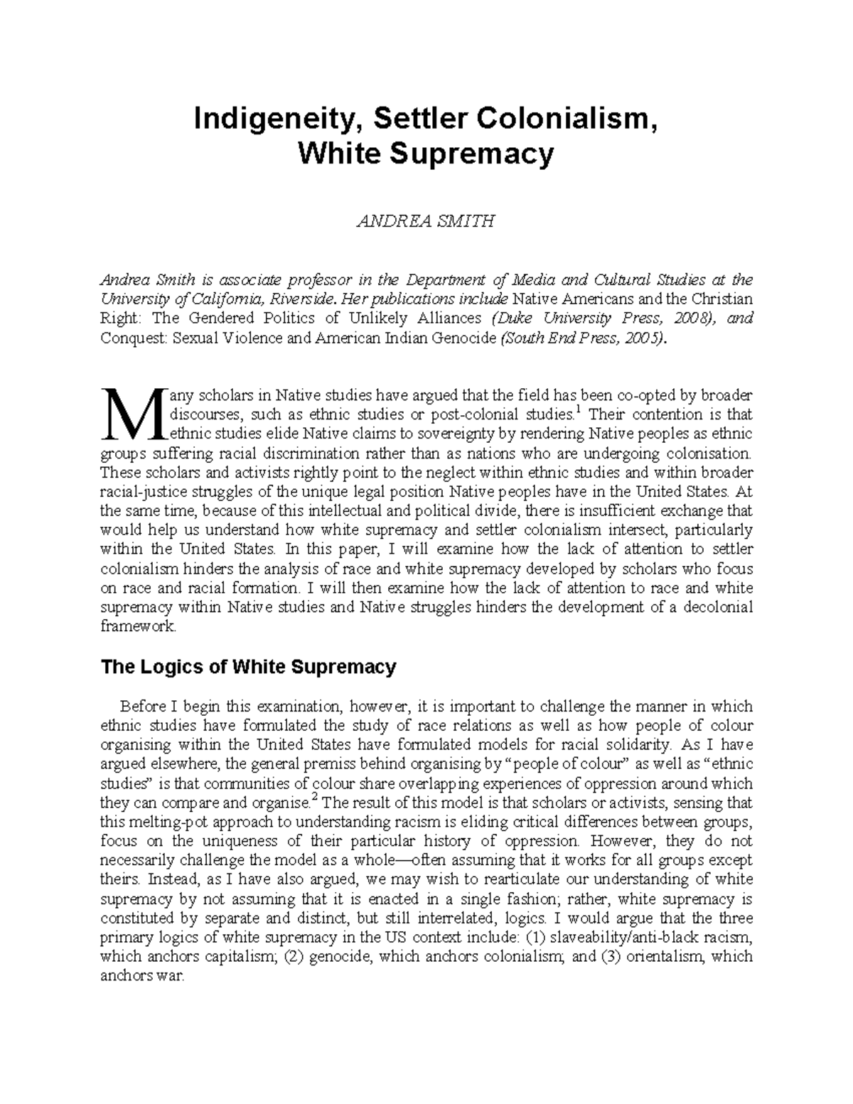 Decolonization and the Limits of Critical Race Theory in Native Studies ...
