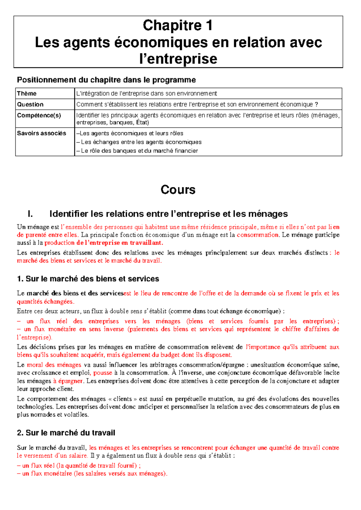CEJM - Chapitre sur les Agents Économiques et l'Entreprise - Studocu