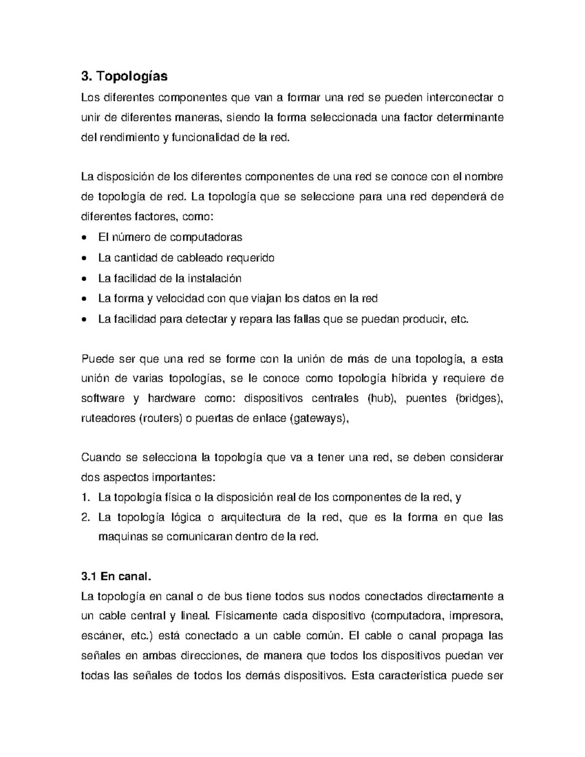 Unidad 3 - Topologías de Redes: Ensayo de Escritura - Studocu