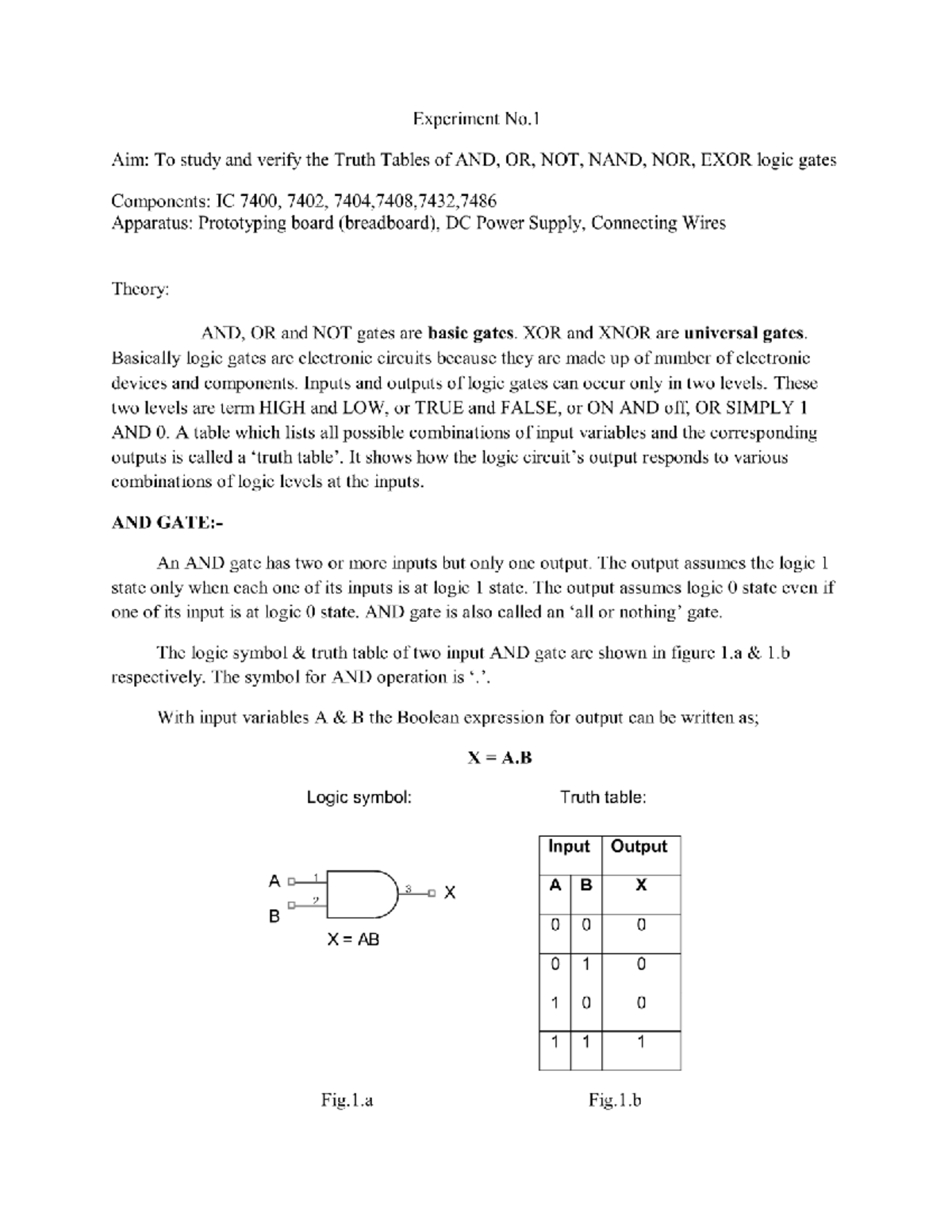 Truth Table Verification of Logic Gates - Experiment No. 1 - Studocu