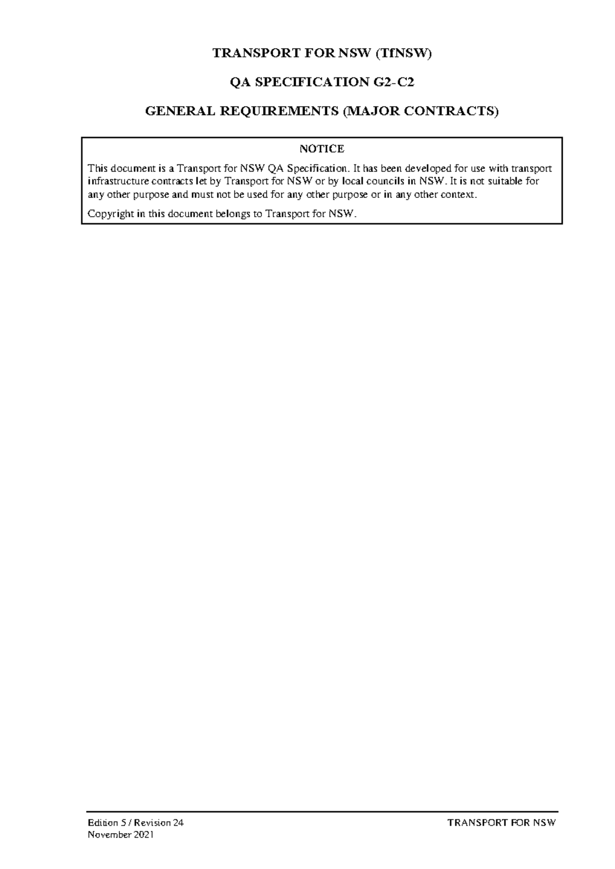 TfNSW QA Specification G2-C2: General Requirements for Major Contracts - Studocu