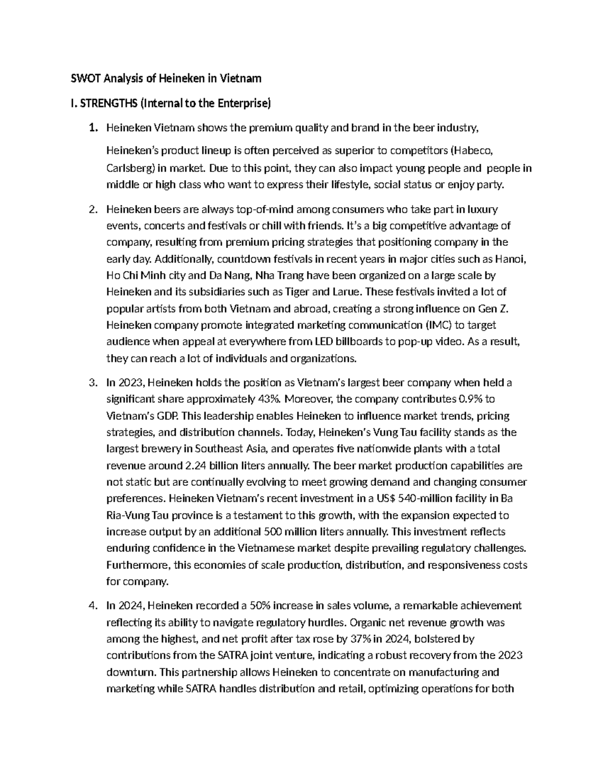 SWOT Analysis of Heineken in Vietnam: Strengths, Weaknesses ...