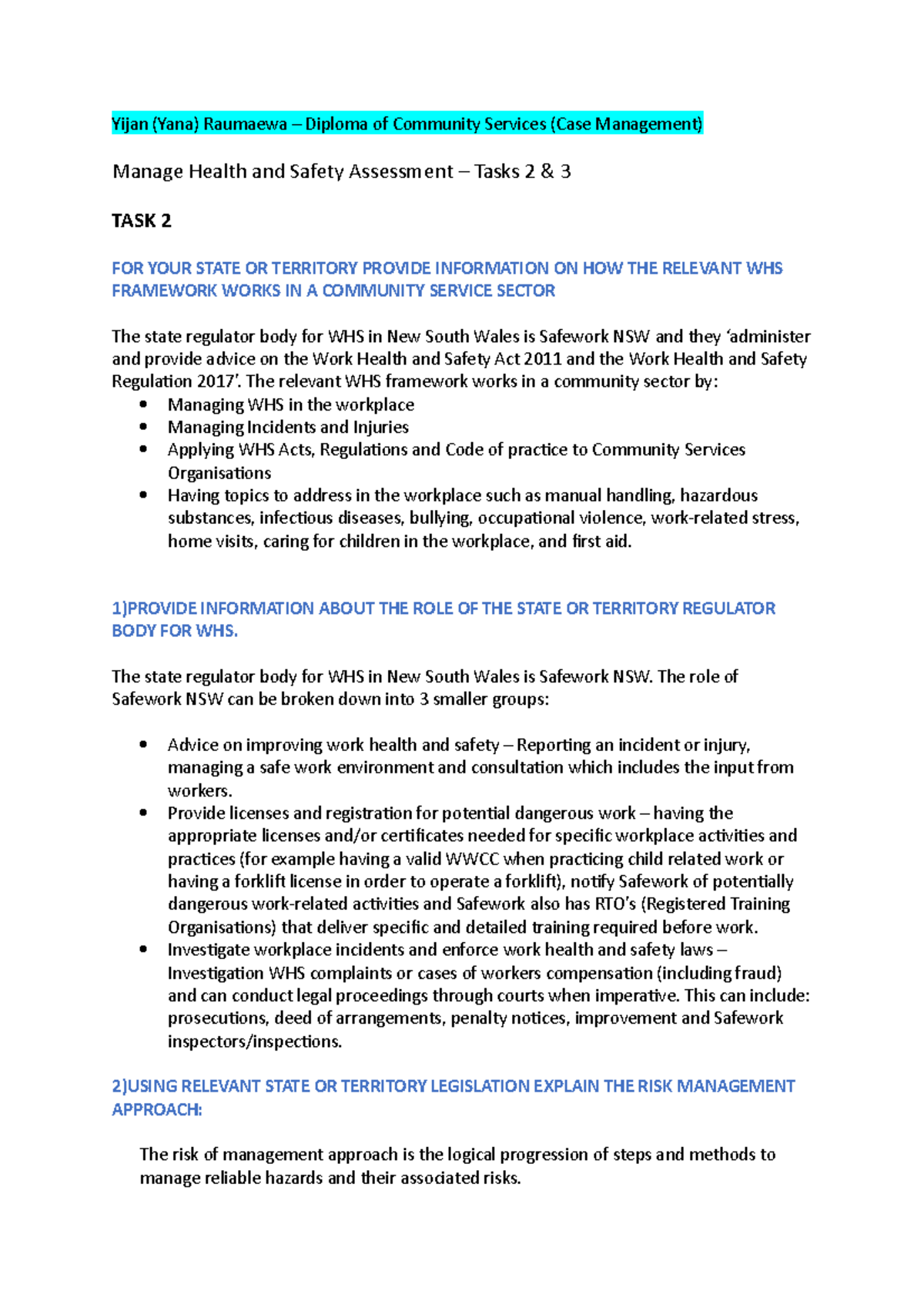 Manage WHS Assessment - Community Services Policy Update Guide - Studocu