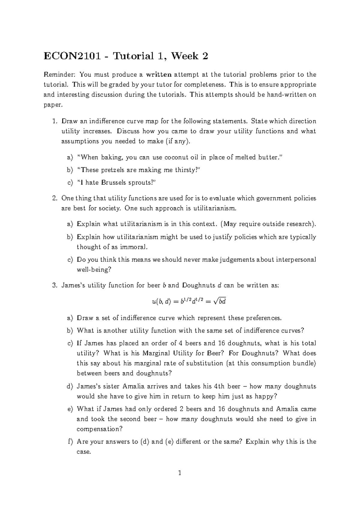 ECON2101 Tutorial 1 Week 2 - ECON2101 - Tutorial 1, Week 2 Reminder ...