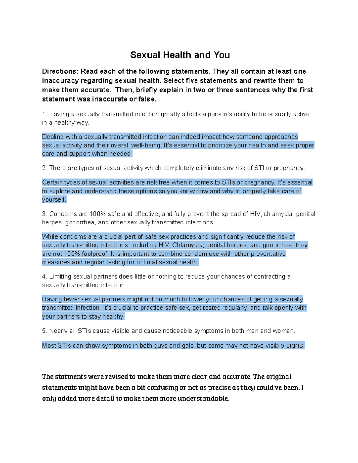 07.01 Sexual Health: Correcting Common Myths and Misconceptions - Studocu