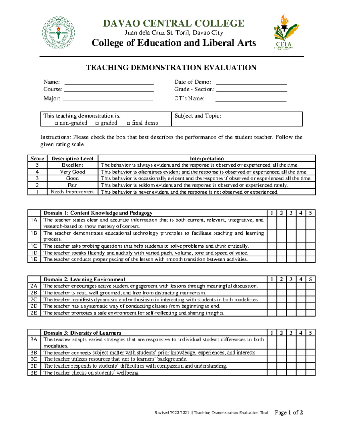 Teaching Demonstration Evaluation Tool (Final Demo) - Studocu
