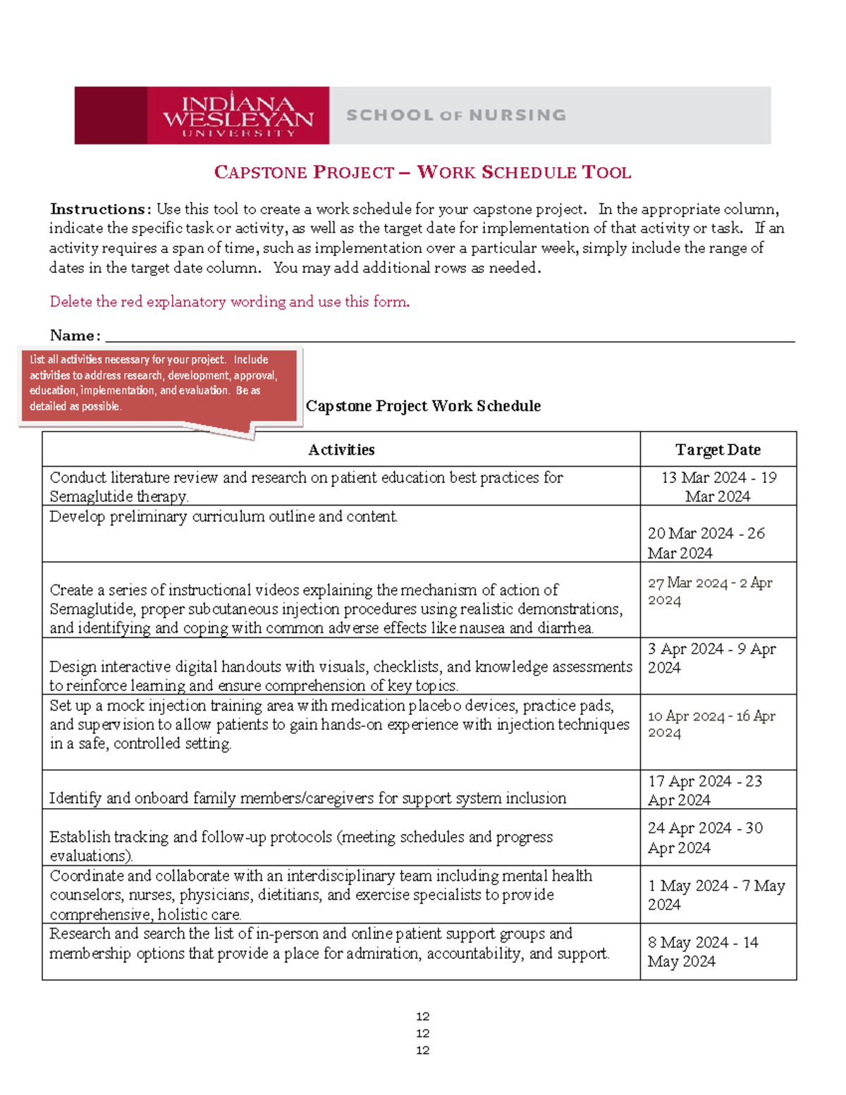 CAPSTONE PROJECT WORK SCHEDULE TOOL: Task Timeline & Details - Studocu
