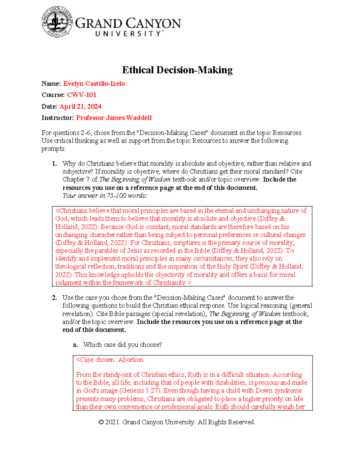 CWV-101 Essay Notes on Ethical Decision-Making in Christianity - Studocu