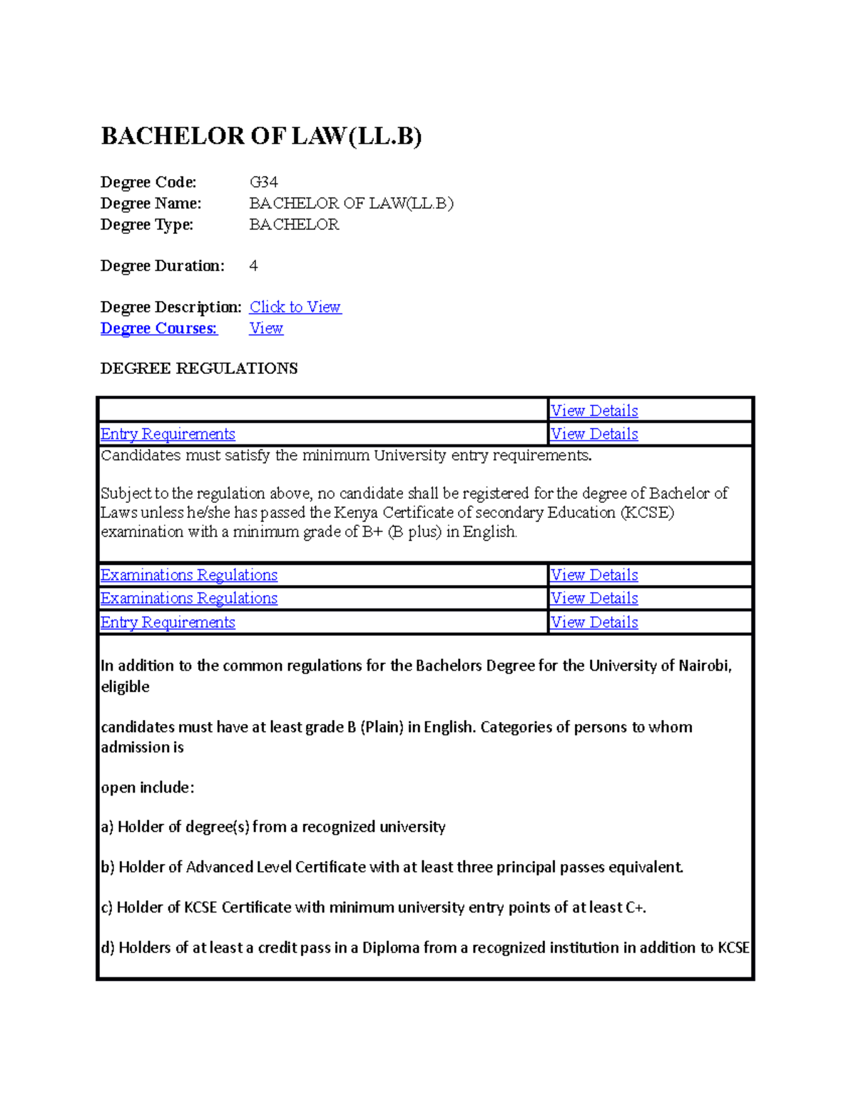 Bachelor of Law (LL.B) Degree Overview and Entry Requirements - Studocu