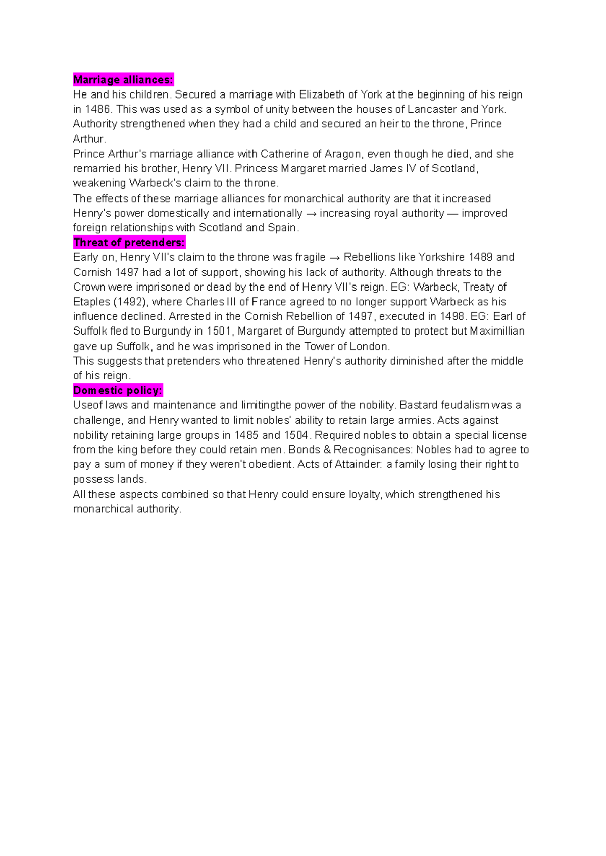 Henry VII: Marriage Alliances and Monarchical Authority Analysis - Studocu