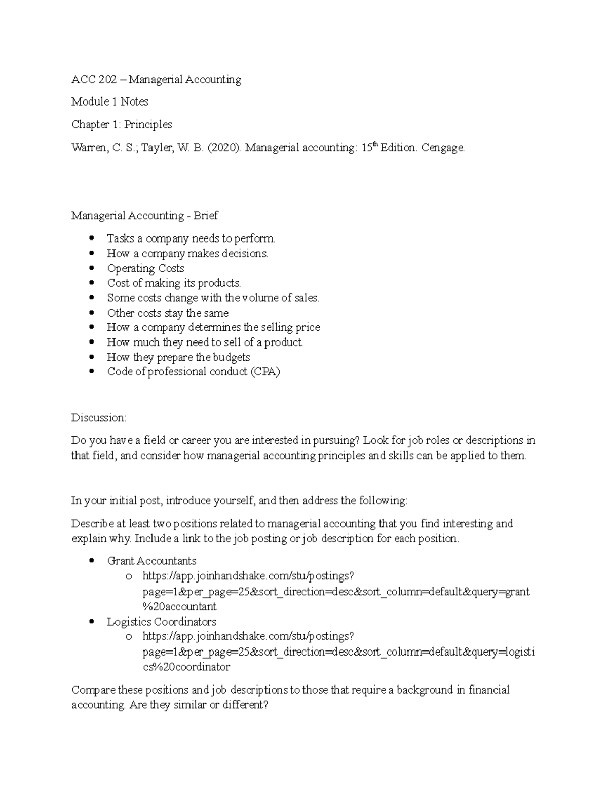 ACC 202 - Comprehensive Managerial Accounting Study Notes - Studocu