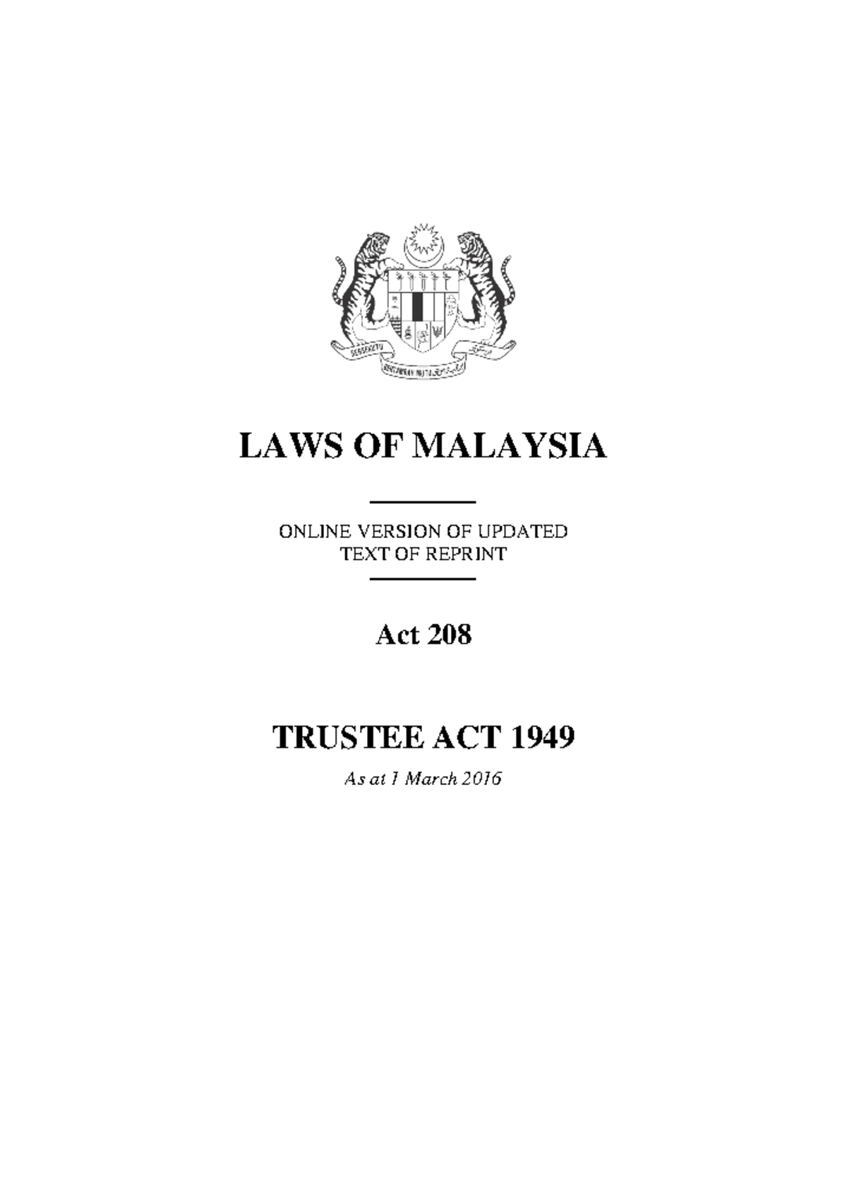 Trustee Act 1949: Comprehensive Overview of Legal Provisions - Studocu