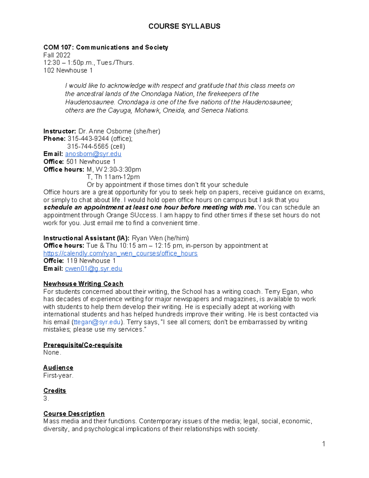 FA21 - COM 107 - Communications and Society Course Syllabus - Studocu