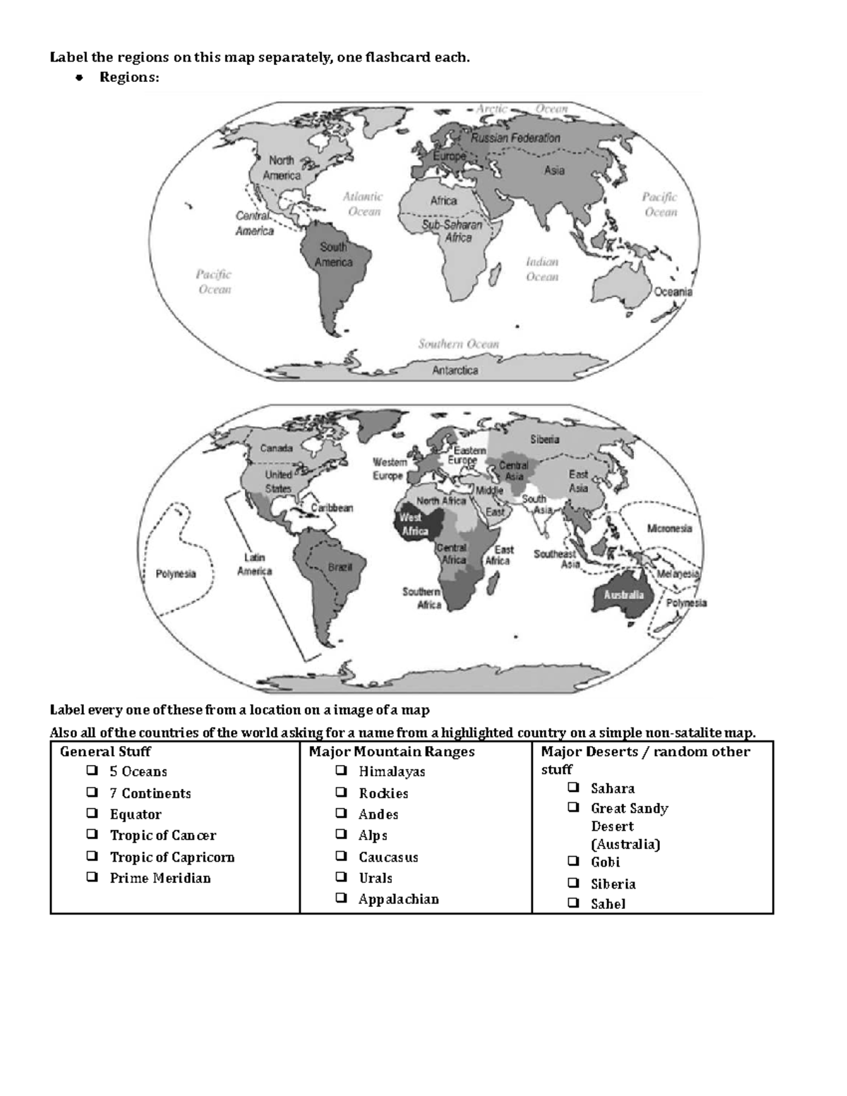 AP Human Geography 2025: Map Labeling Exercise Flashcards - Studocu