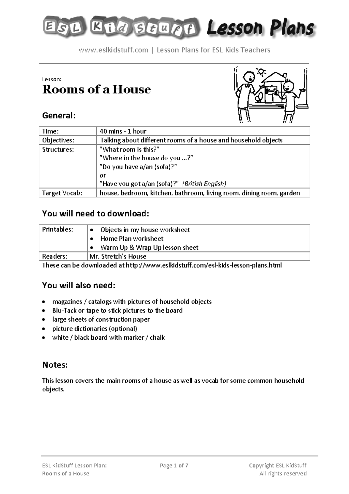 Rooms-of-a-house-lesson-planpdf compress in english for practice - ESL ...