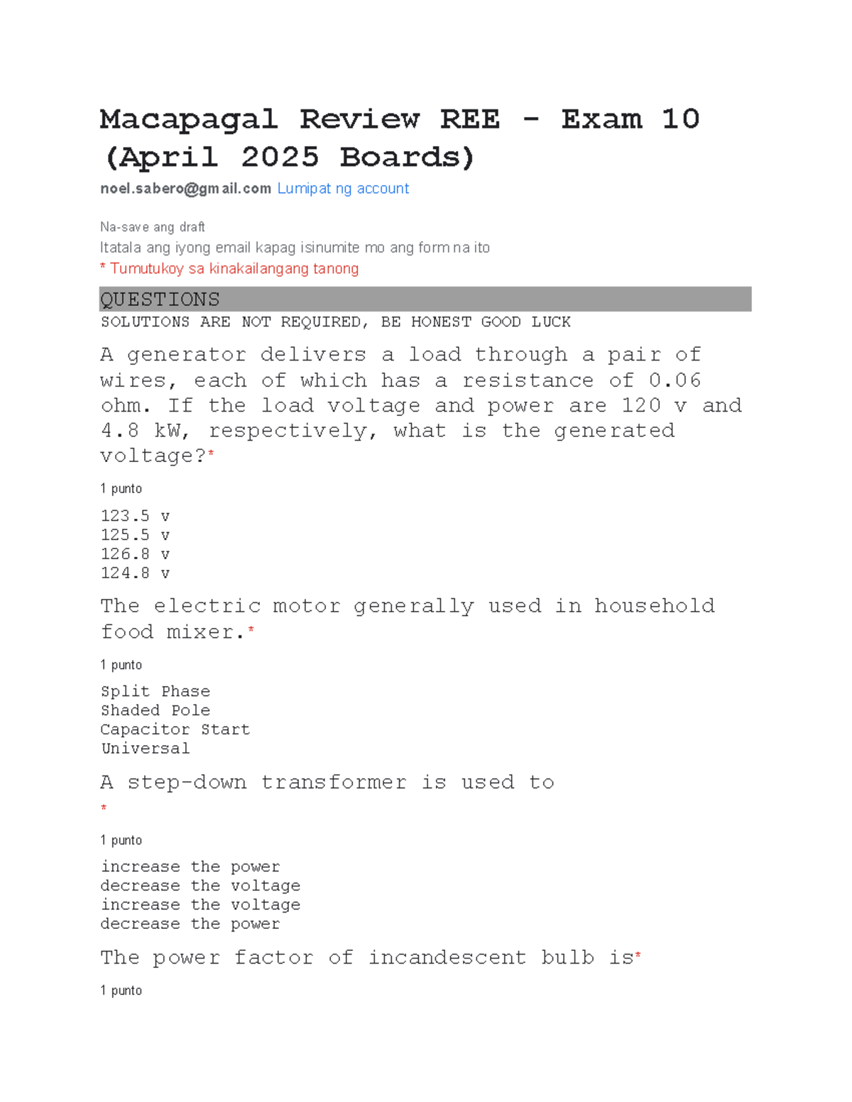 REE Exam 10 Review Questions (April 2025 Boards) - Studocu