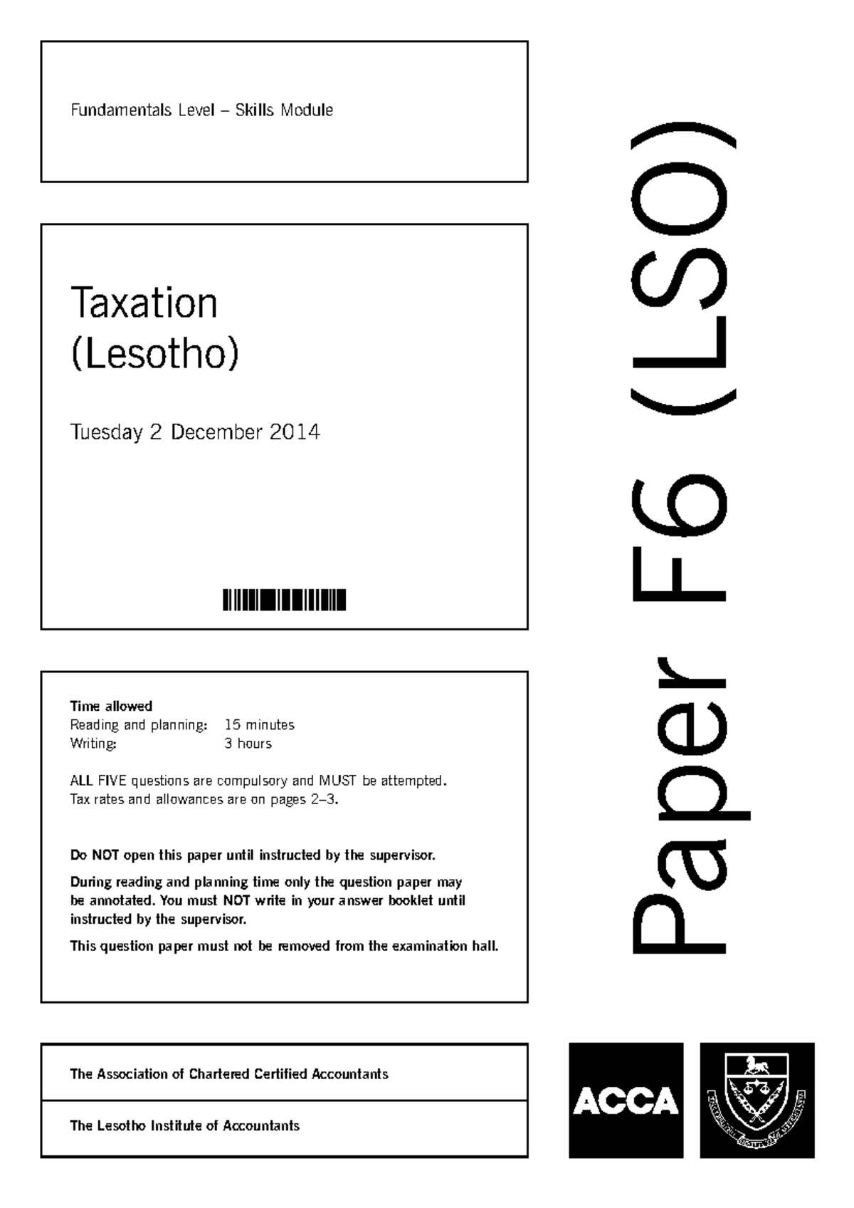 F6LSO 2014 Dec Q - Taxation & Income Calculations for Mr Mokema - Studocu