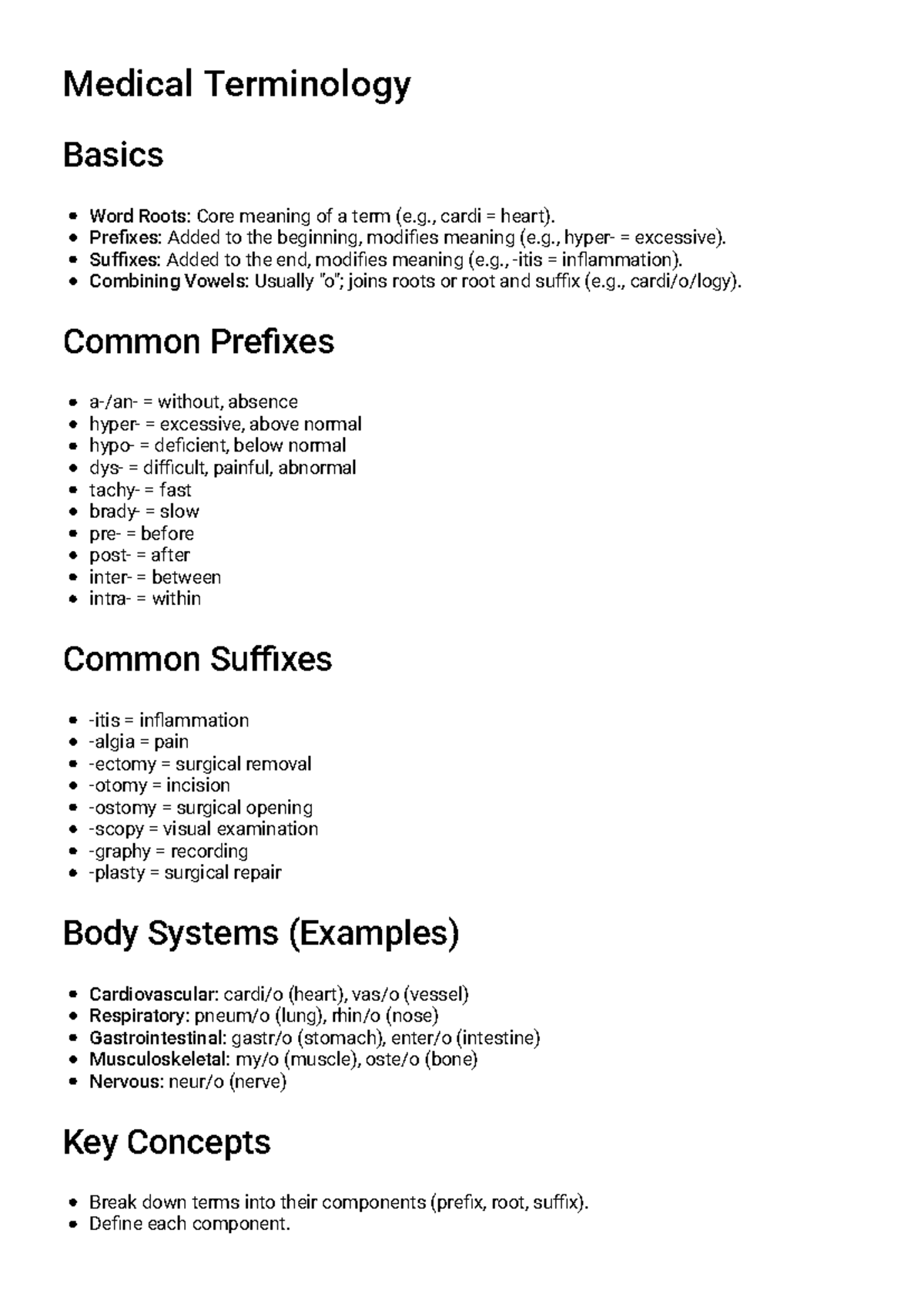 Medterm 1: Understanding Medical Terminology Suffixes and Roots - Studocu
