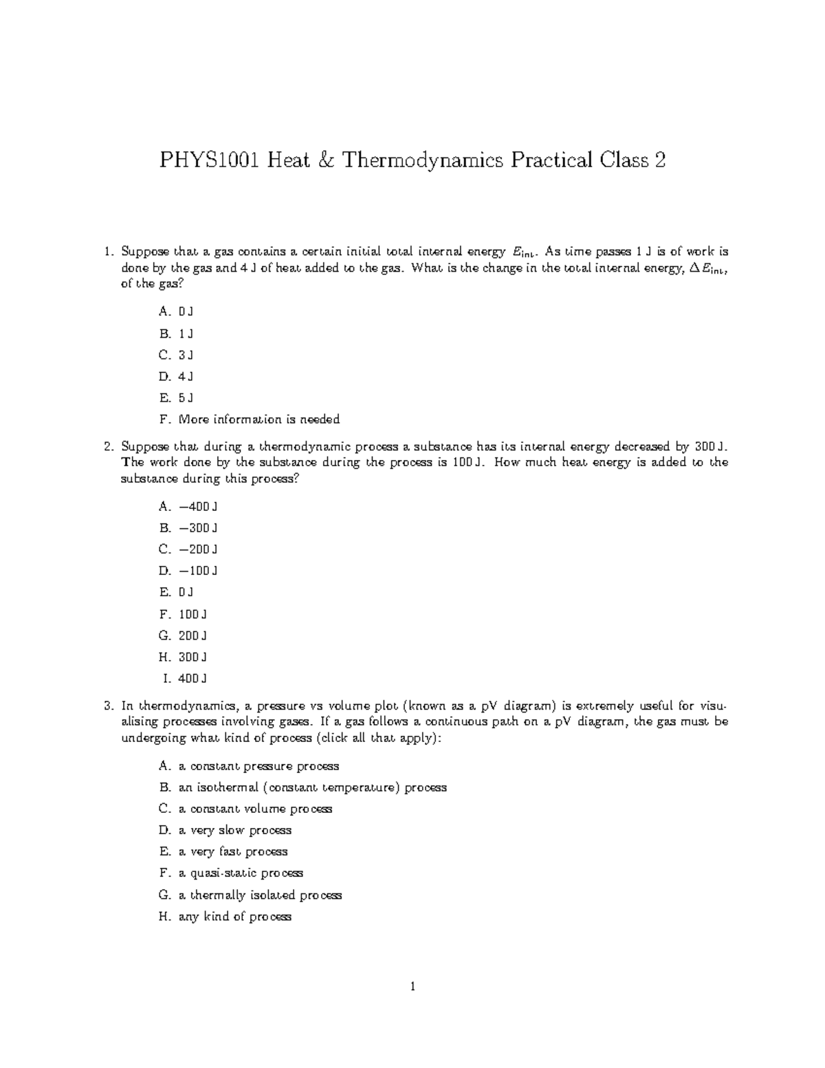 PHYS1001 Past Test on Heat and Thermodynamics Concepts - Studocu