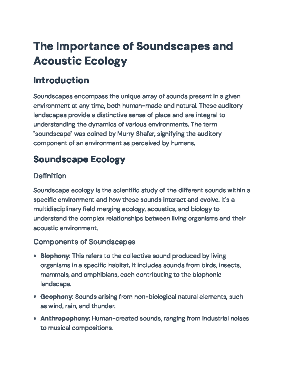 Soundscape Ecology: Understanding Acoustic Environments and Their ...