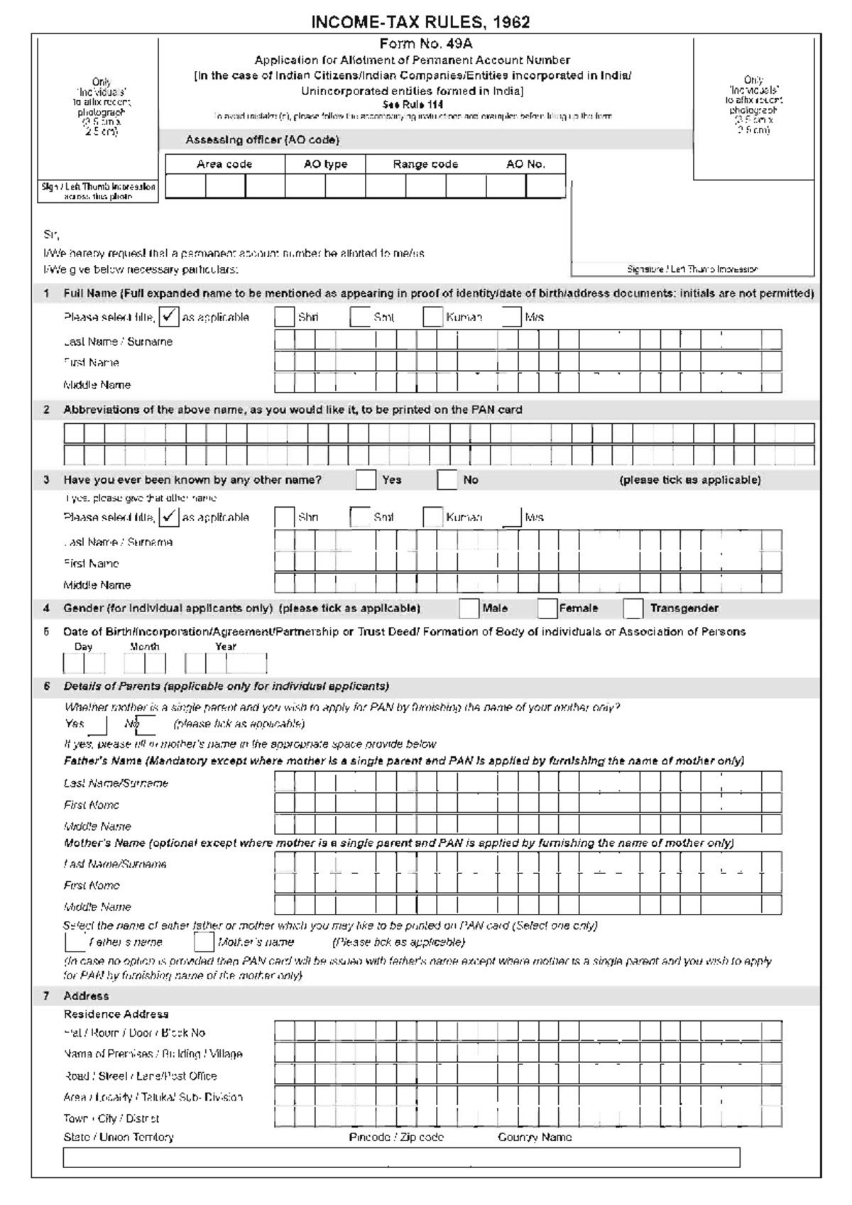 Form No. 49A: Application for Allotment of Permanent Account Number ...