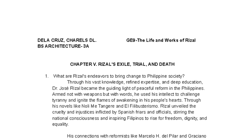 BS 3A Life and Works of Rizal: Chapter 5 - Exile, Trial, and Death ...