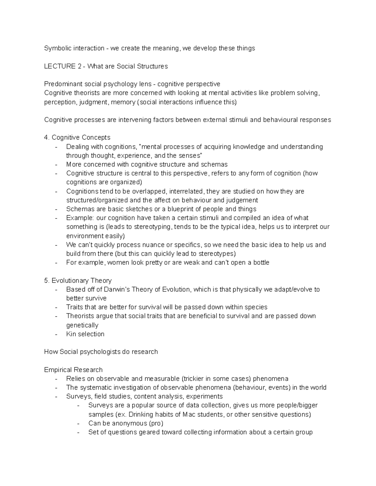 Socpsy 1Z03 Notes - Symbolic interaction - we create the meaning, we ...