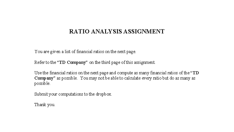 RATIO ANALYSIS ASSIGNMENT (FIN 101) - Studocu