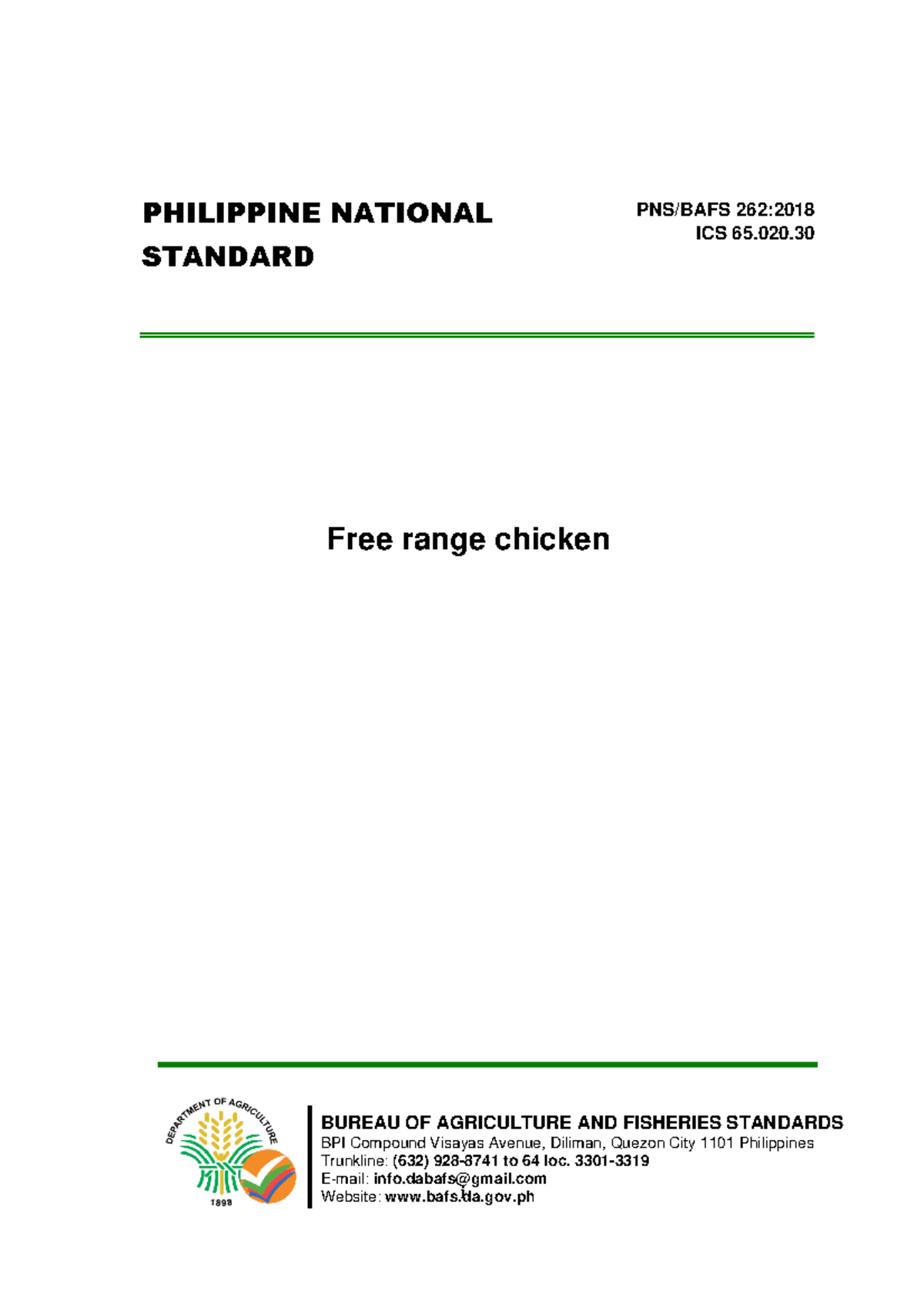 PNS/BAFS 262-2018-Final Guide to Free Range Chicken Standards - Studocu