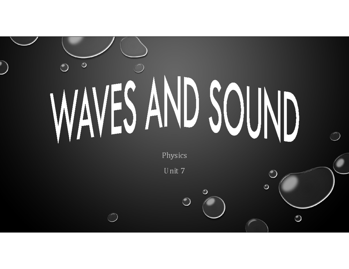 UNIT 7 Waves AND Sound Physics - Physics Unit 7 07-01 WAVES In this ...