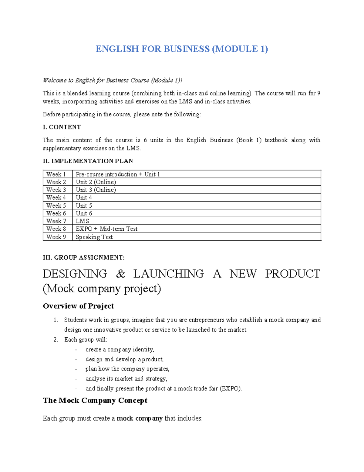 ENGLISH FOR BUSINESS (MODULE 1) Syllabus & Course Overview - Studocu