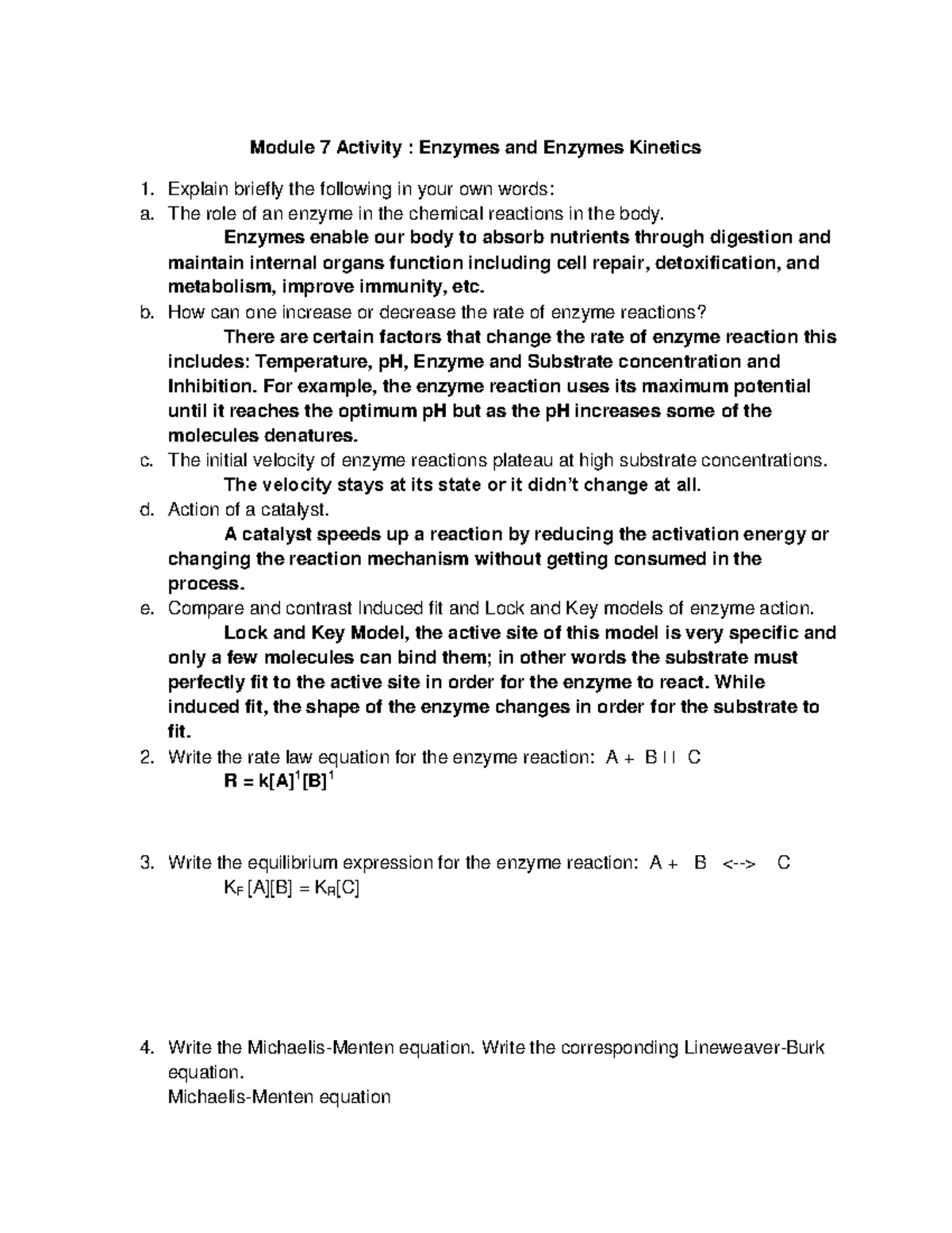 Module 7 Activity Enzymes and Enzymes Kinetics - Module 7 Activity : Enzymes and Enzymes ...