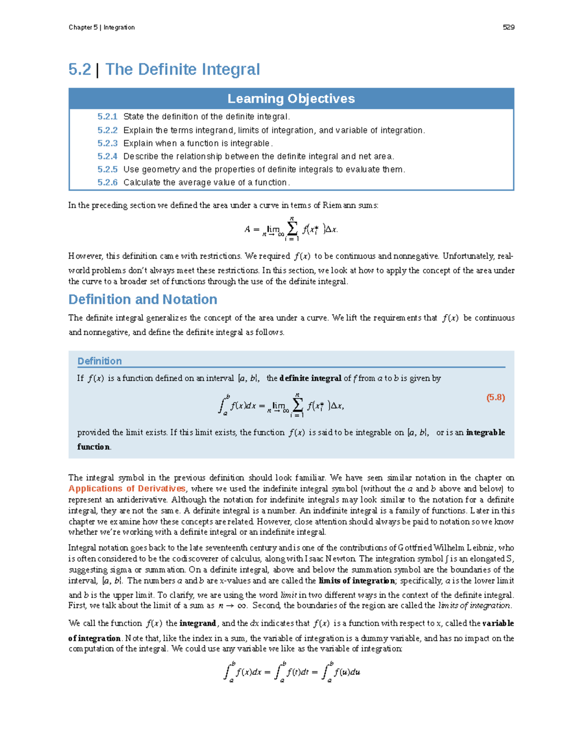 Chapter 5.2: The Definite Integral - Learning Objectives (Calc 529 ...