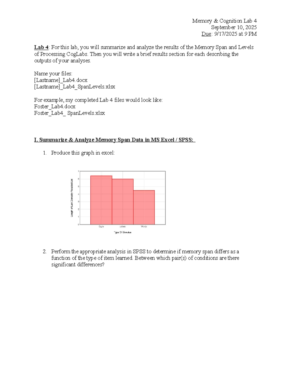 Memory & Cognition Lab 4: Analysis of Memory Span & Processing - Studocu