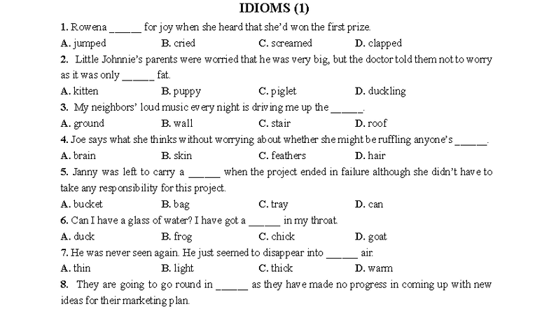 IDIOMS Quiz: Understanding Common Expressions and Phrases - Studocu
