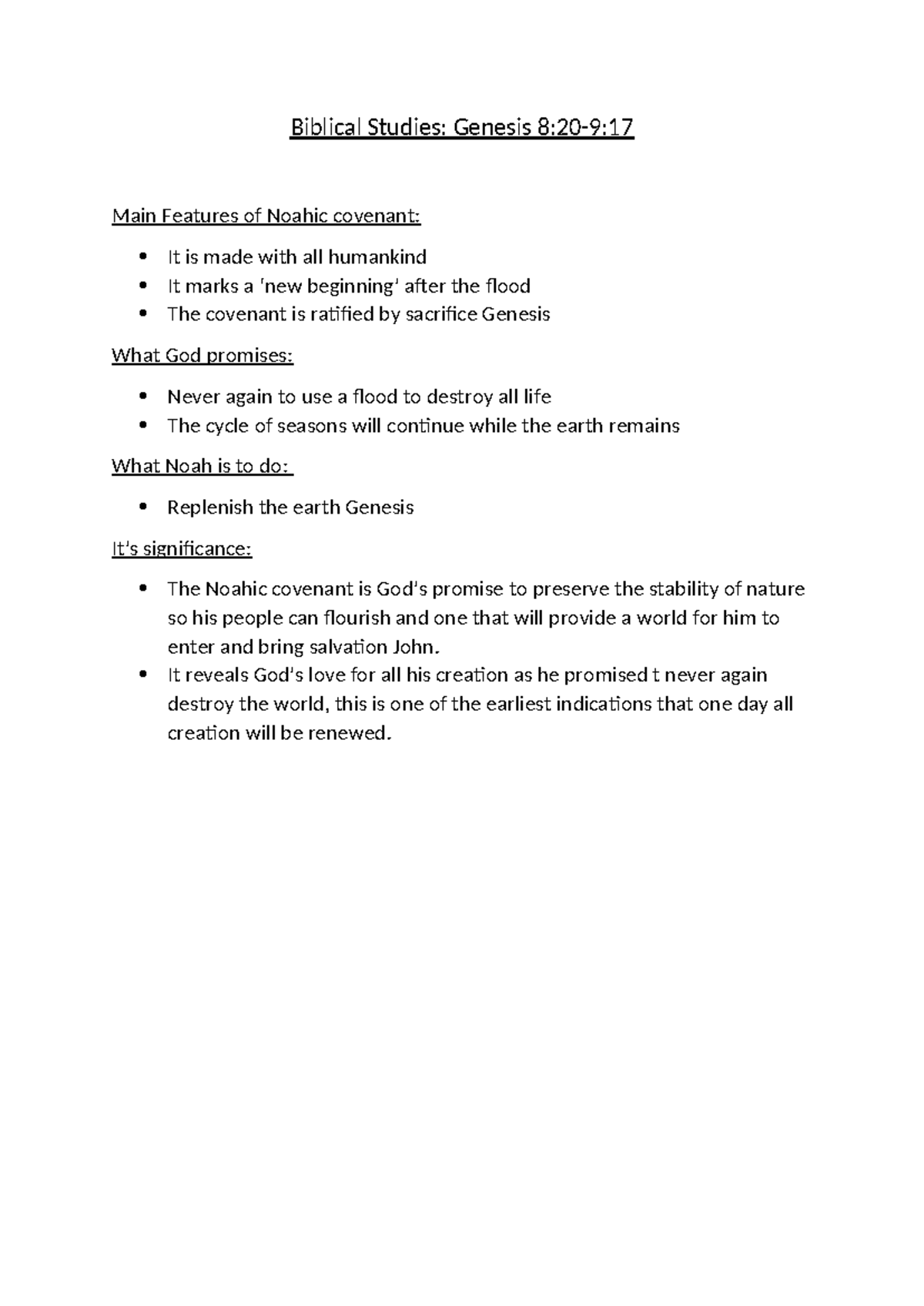 Biblical Studies: Genesis 8-9 - Key Features of the Noahic Covenant ...